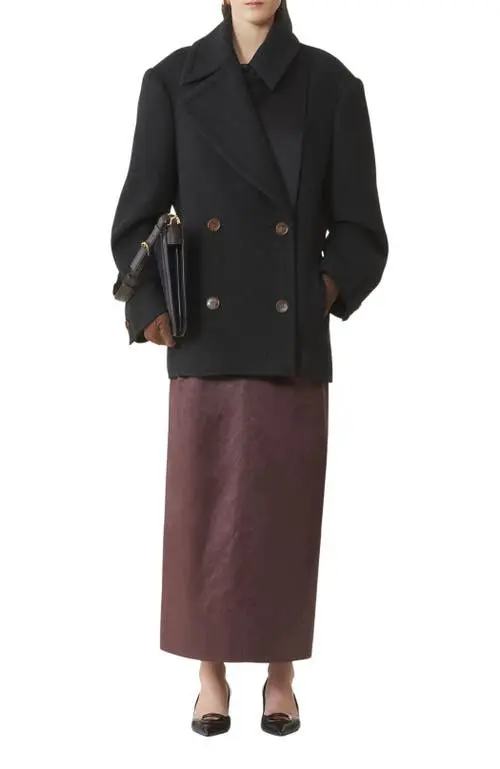 LANVIN Wool Double-breasted Pea Coat - Anthracite