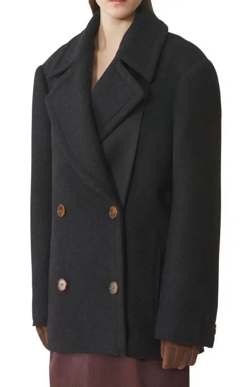 LANVIN Wool Double-breasted Pea Coat - Anthracite