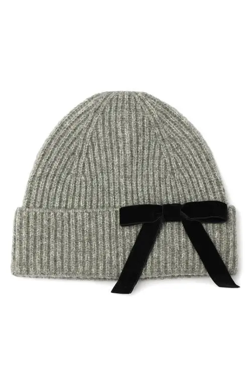 Kate Spade New York Velvet Bow Ribbed Beanie - Cinder Grey