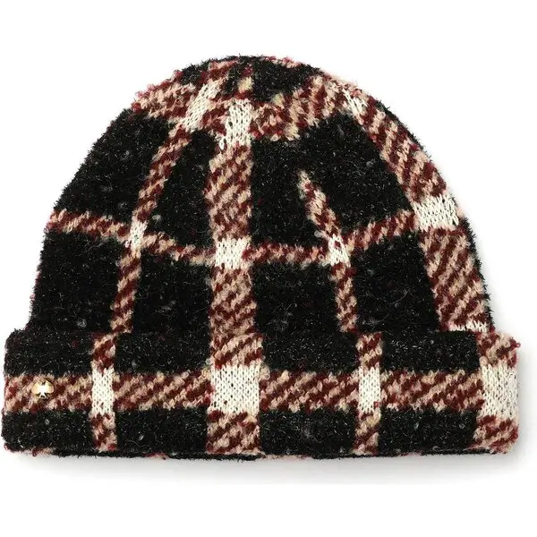 Kate Spade New York Plaid Patterned Beanie - Black