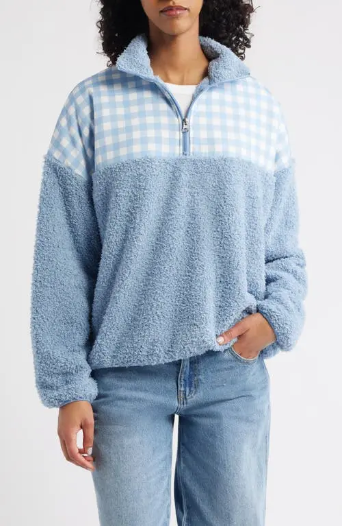 HAPPY CAMP3R Gingham Aria Colorblock Quarter Zip Pullover - Sky Blue