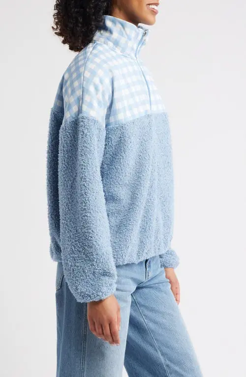HAPPY CAMP3R Gingham Aria Colorblock Quarter Zip Pullover - Sky Blue