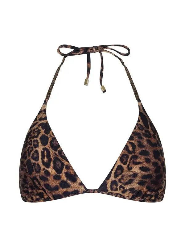 L'Agence Annabelle Triangle Bikini Top - Brown Multi Patch Leopard