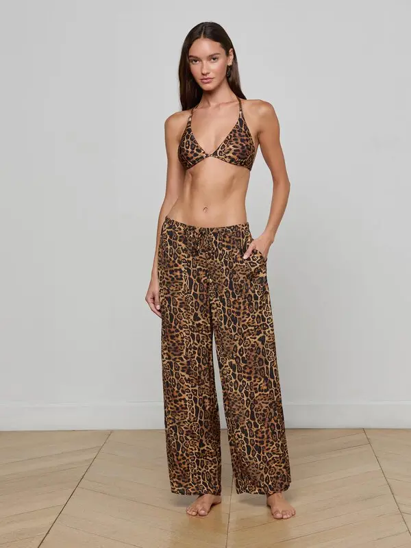 L'Agence Geraldine Cover-up Pants - Brown Multi Patch Leopard