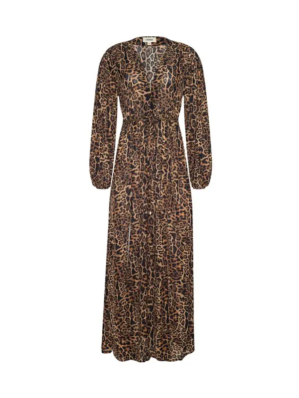 L'Agence Sara Maxi Cover-up Dress - Brown Multi Patch Leopard