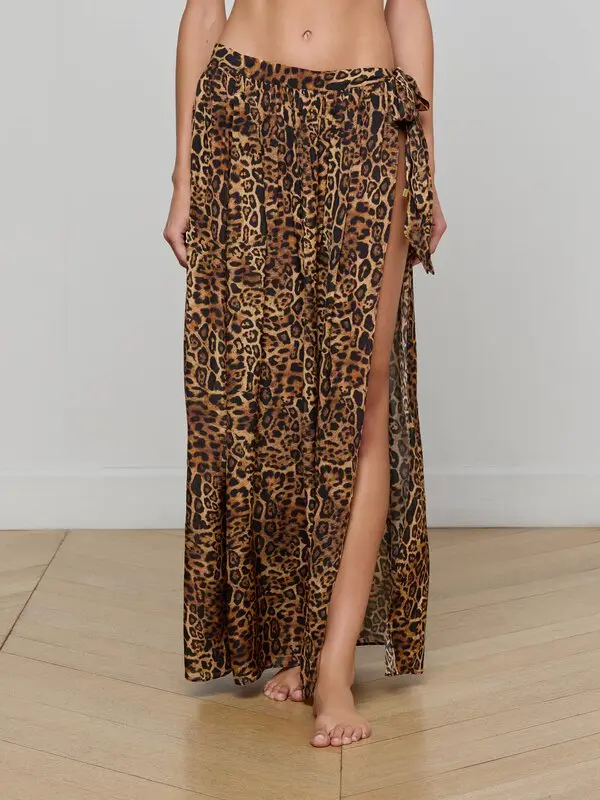 L'Agence Klaire Leopard Print Cover-up Skirt - Brown Multi Patch Leopard