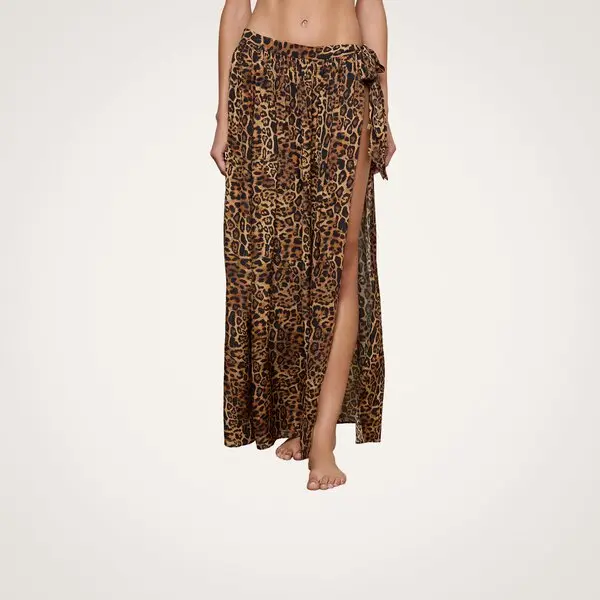 L'Agence Klaire Leopard Print Cover-up Skirt - Brown Multi Patch Leopard