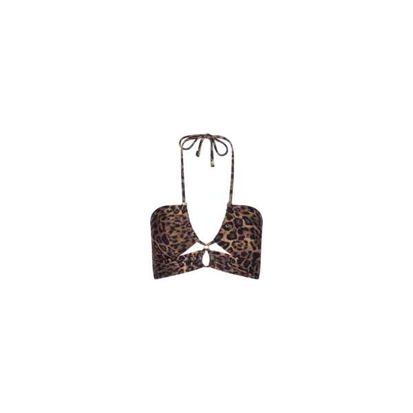 L'Agence Sirena Halter Bikini Top - Brown Multi Patch Leopard