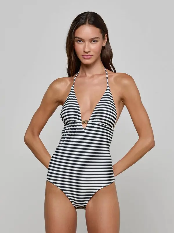 L'Agence Leila Halter One-piece Swimsuit - Black/white Stripe