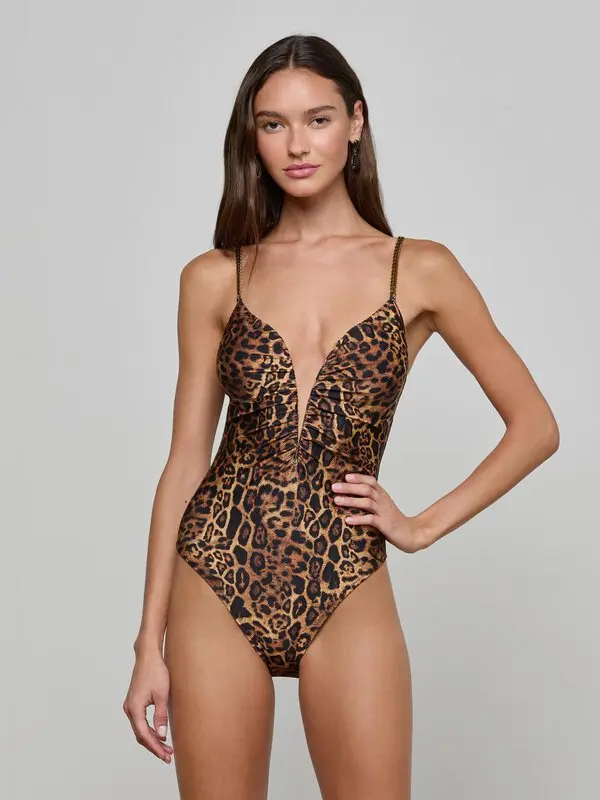 L'Agence Lilou One-piece Swimsuit - Brown Multi Patch Leopard