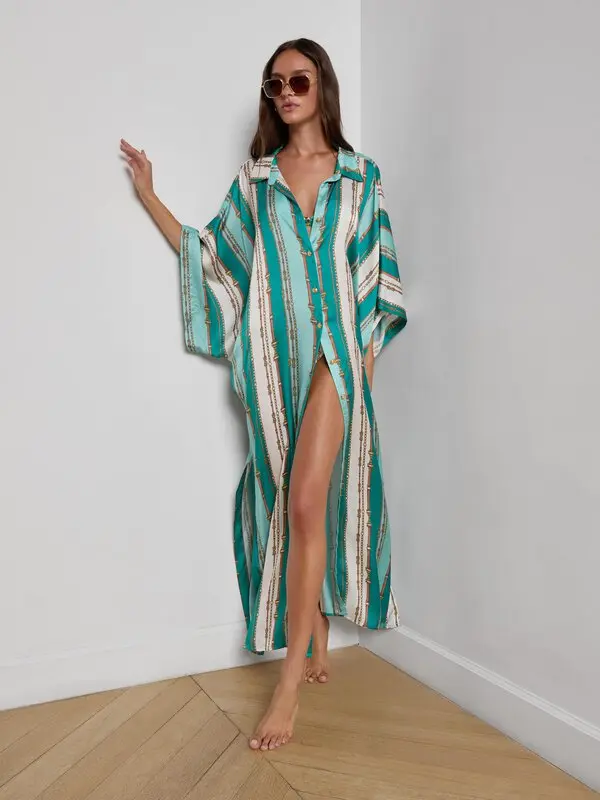 L'Agence Wrena Cover-up Dress - Light Sage Belt Stripe Print