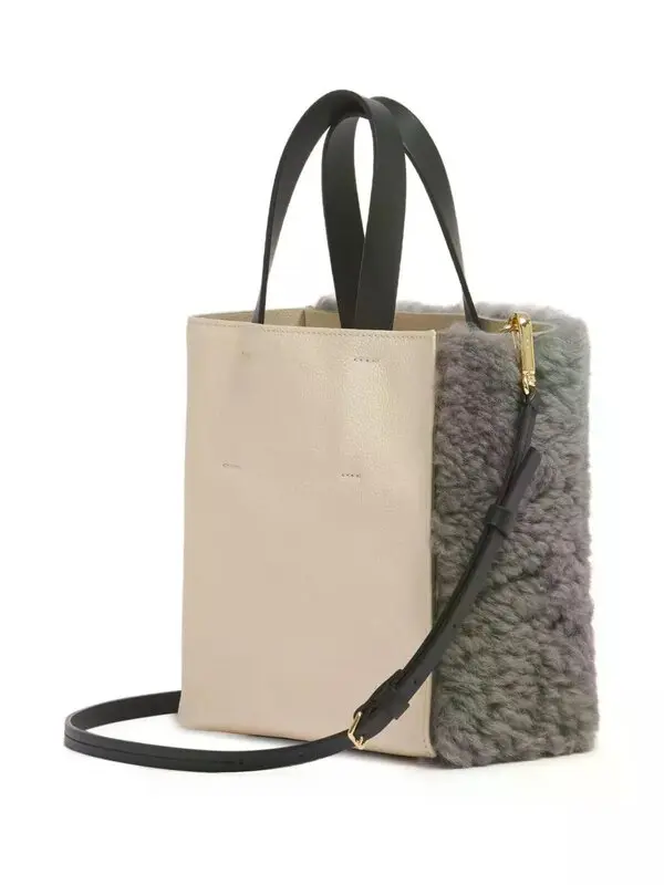 Marni Grained Leather And Shearling Tote Bag