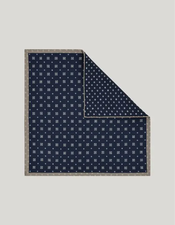 Canali Silk Double Print Pocket Square With Hand-stitched Hem - Blue