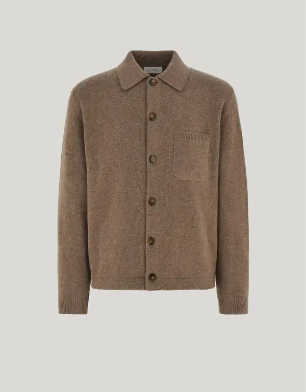 Canali Hazelnut Wool-cashmere Overshirt