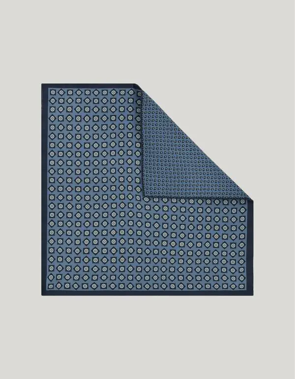 Canali Silk Double Print Pocket Square - Blue