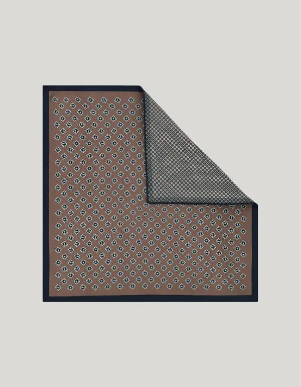 Canali Silk Double Print Pocket Square - Brown