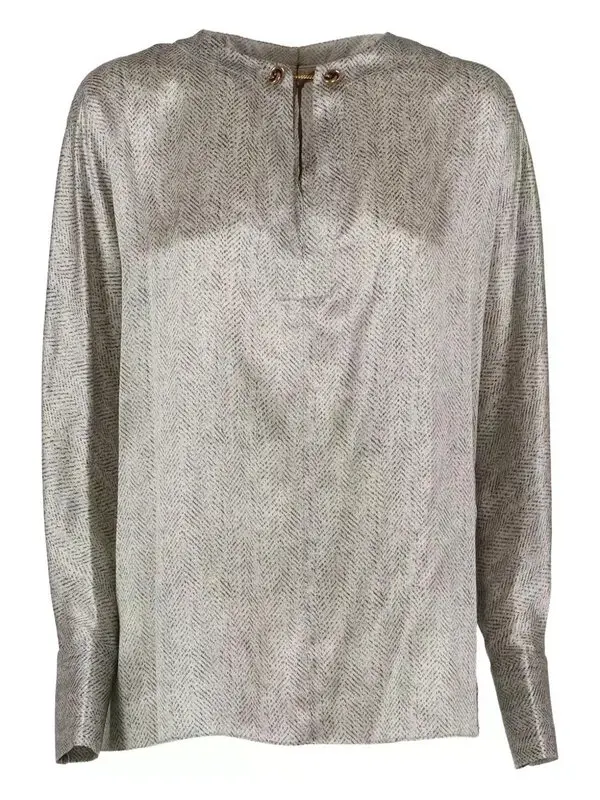 Antonelli Firenze Patterned Long Sleeve Top With Chain Detail
