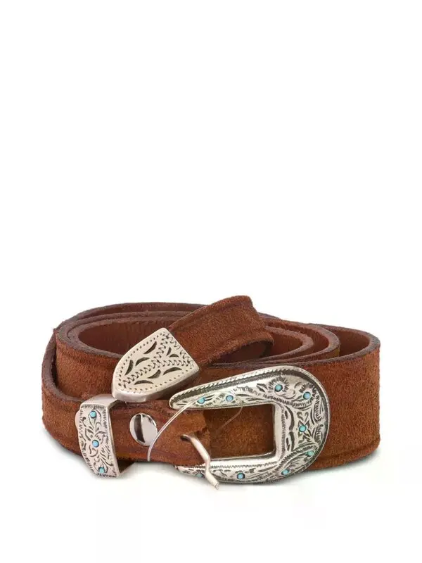 ALBERTO LUTI Suede Studded Belt - Brown
