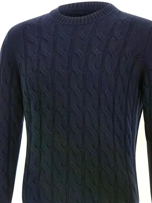 KANGRA Cable Knit Crew-neck Sweater - Blue