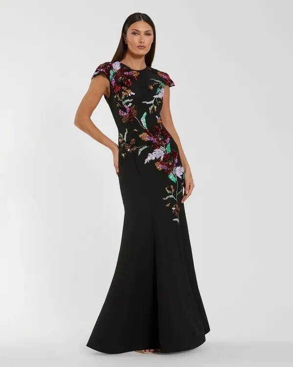 Mac Duggal Floral Sequin Embellished Trumpet Gown