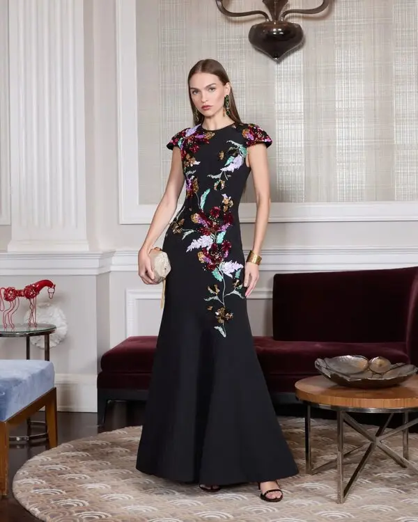 Mac Duggal Floral Sequin Embellished Trumpet Gown