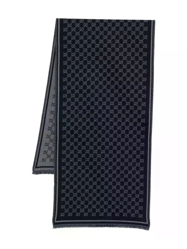 Gucci All-over Pattern Wool Scarf - Blue