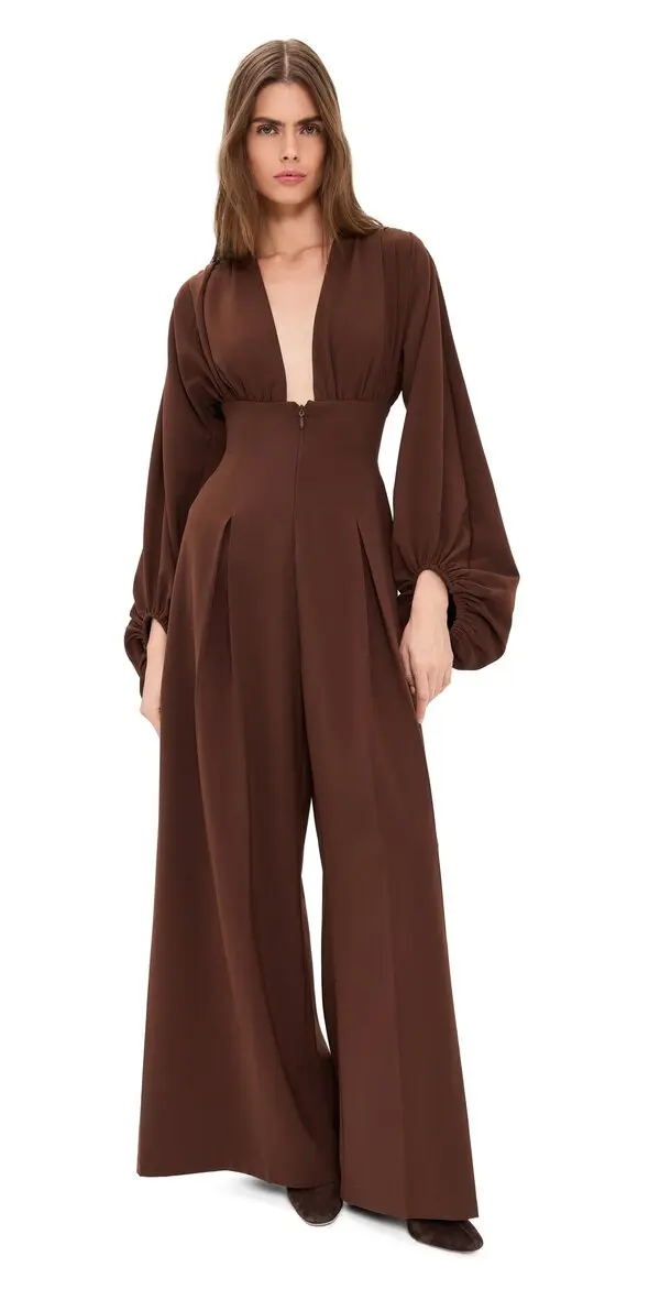 ANDREA IYAMAH Zerra Bubble Sleeve Jumpsuit - Coffee