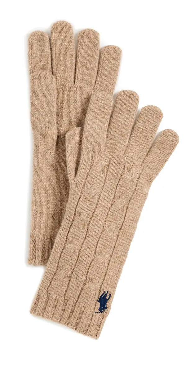Ralph Lauren Wool-cashmere Cable Knit Gloves - Camel