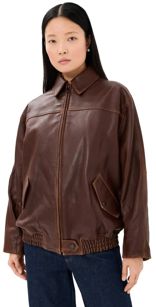 Simkhai Huntington Oversized Leather Jacket - Distressed Chocolate