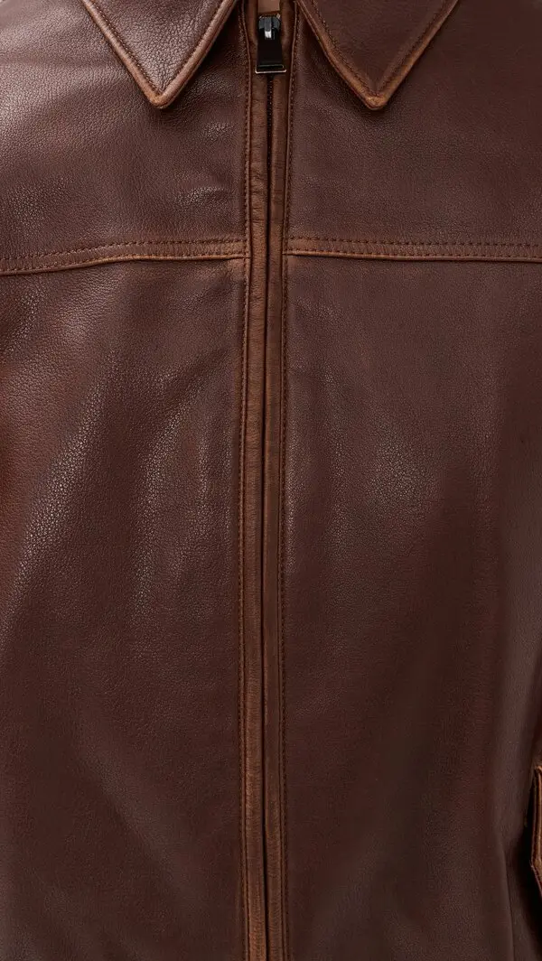 Simkhai Huntington Oversized Leather Jacket - Distressed Chocolate