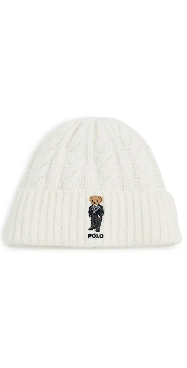Ralph Lauren Cable Tux Bear Beanie - Cream