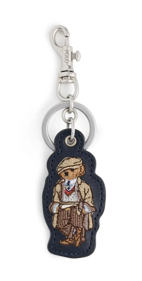 Ralph Lauren Leather Seasonal Bear Keyfob - Newport Navy