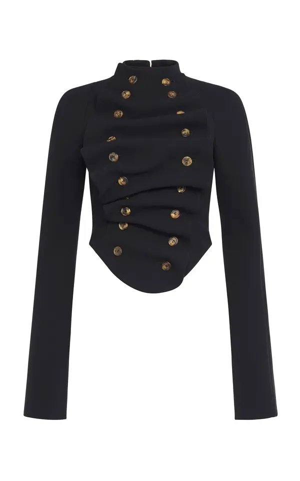 A.W.A.K.E. Mode Ruffled Button-detailed Jacket - Black