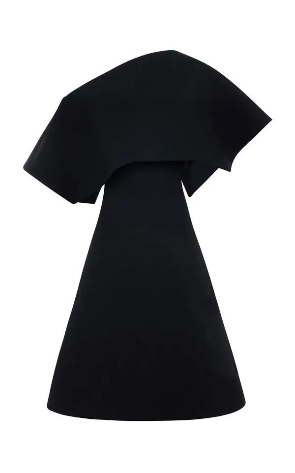 A.W.A.K.E. Mode Asymmetrical Mini Dress With Oversized Collar - Black