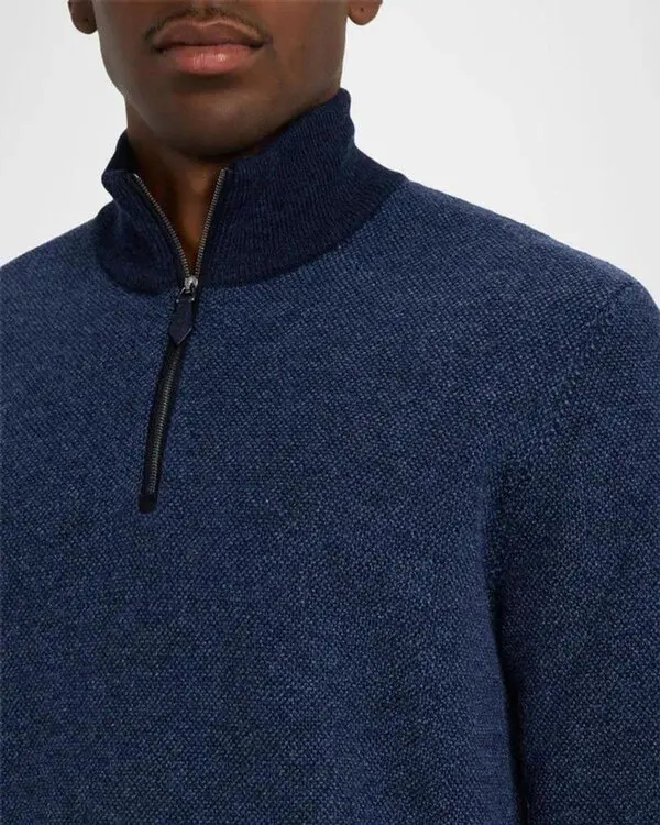 Ralph Lauren Purple Label Cashmere Half-zip Sweater With Suede Trim - Navy