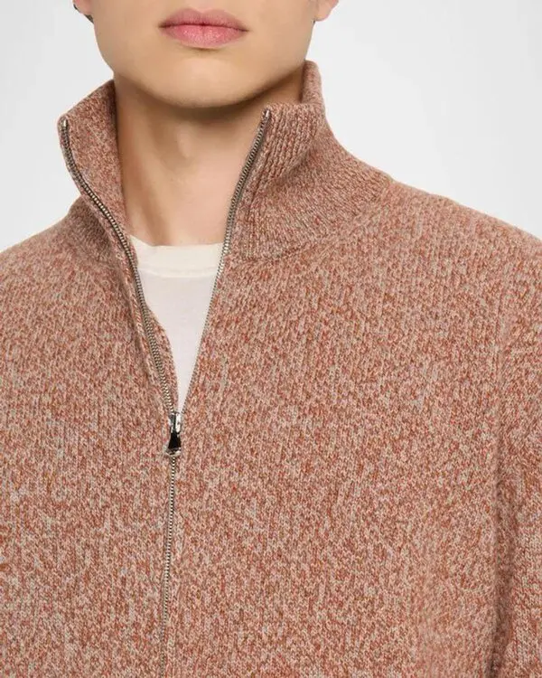 Bergdorf Goodman Tricolor Marled Full-zip Sweater - Dkorng