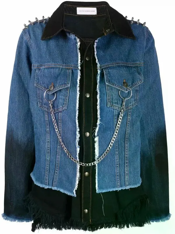Faith Connexion Chain-embellished Panelled Denim Jacket - Blue