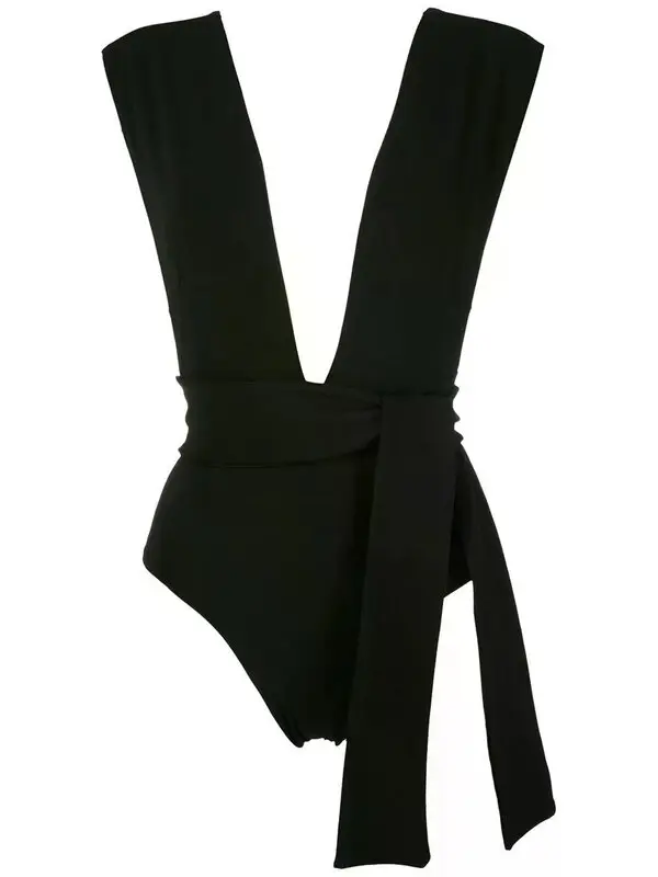 HAIGHT. Tie-up Plunging Neck One-piece - Black