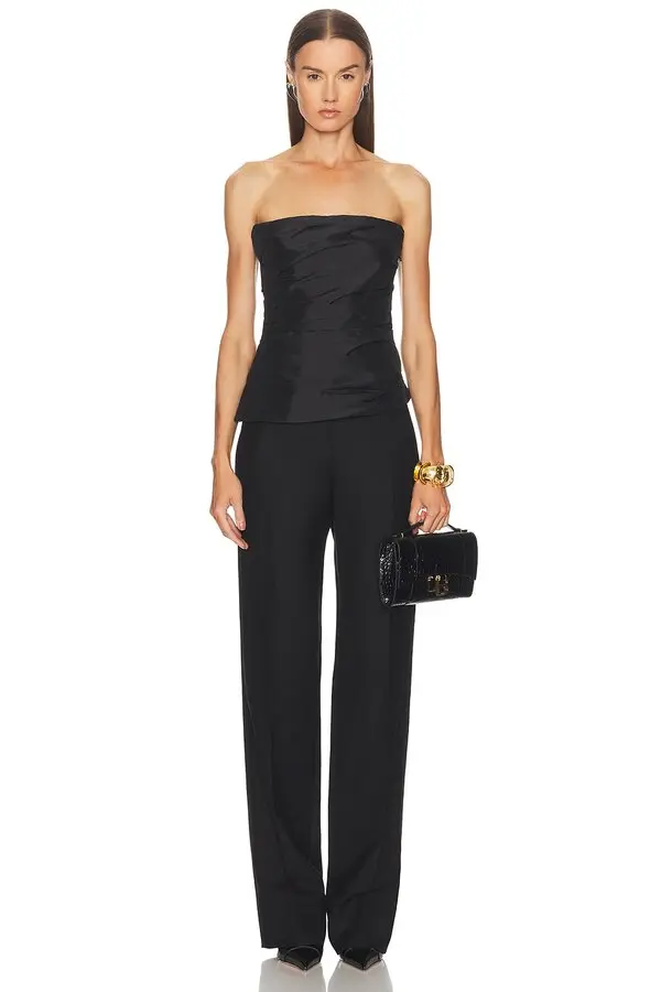 Simkhai Emerson Ruched Bustier Top - Black