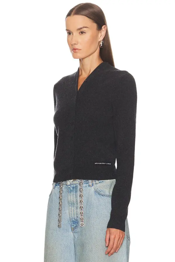Alexander Wang Long Sleeve High Neck Logo Cardigan