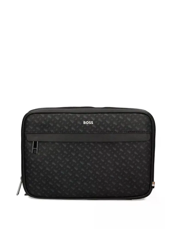 Hugo Boss Monogram Zip Wash Bag - Black
