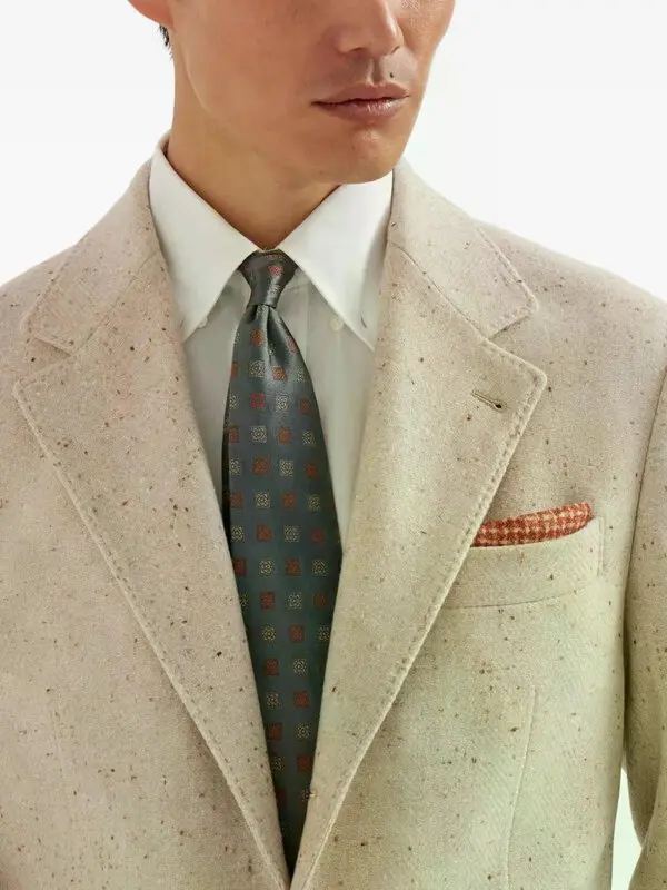 Brunello Cucinelli Silk Tie With Square Pattern - Grey