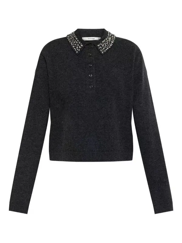 GESTUZ Embellished-collar Knitted Top