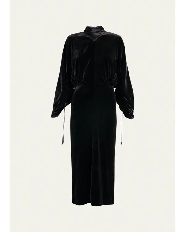 LANVIN Ruched Bell-sleeve Velvet Maxi Dress