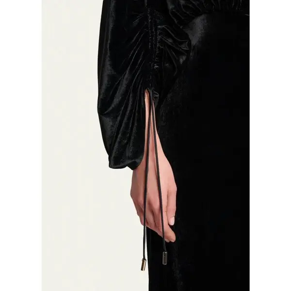 LANVIN Ruched Bell-sleeve Velvet Maxi Dress