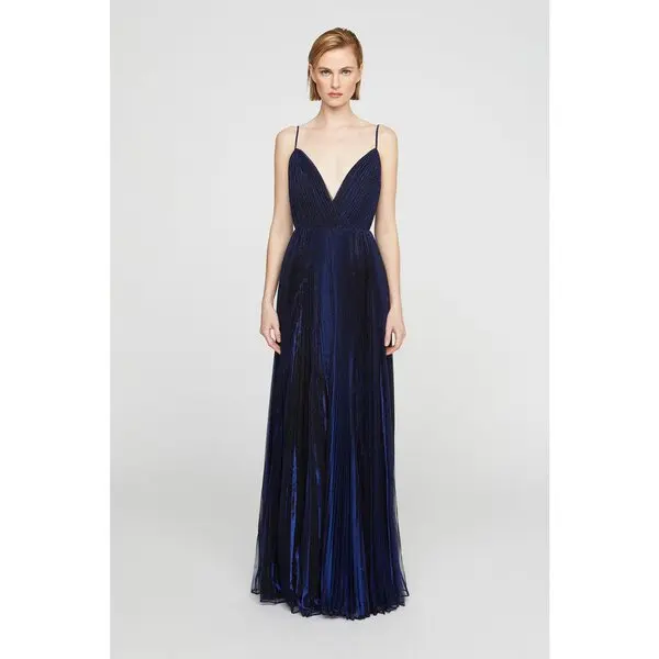 Halston Zellie Crystal Pleated Jersey Gown