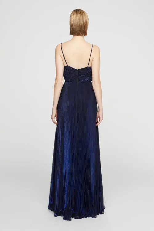 Halston Zellie Crystal Pleated Jersey Gown