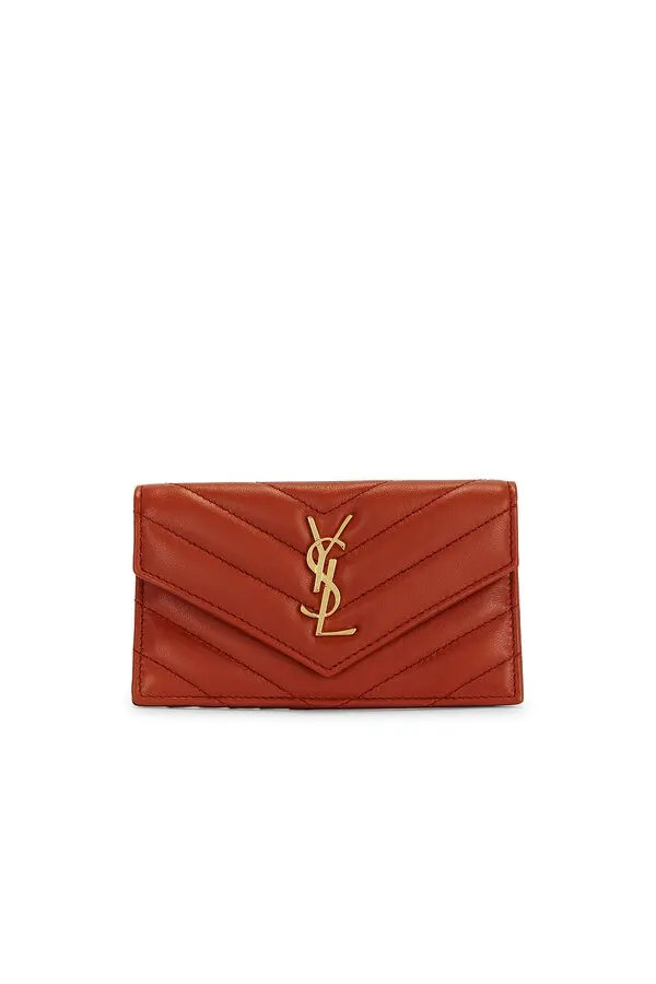 Saint Laurent Zipped Fragments Credit Card Case In Rust,burnt Orange - Dark Mandarin