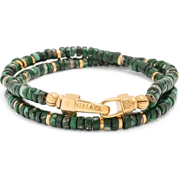 NIALAYA Malachite Heishi Wrap Bracelet - Dark Green Malachite