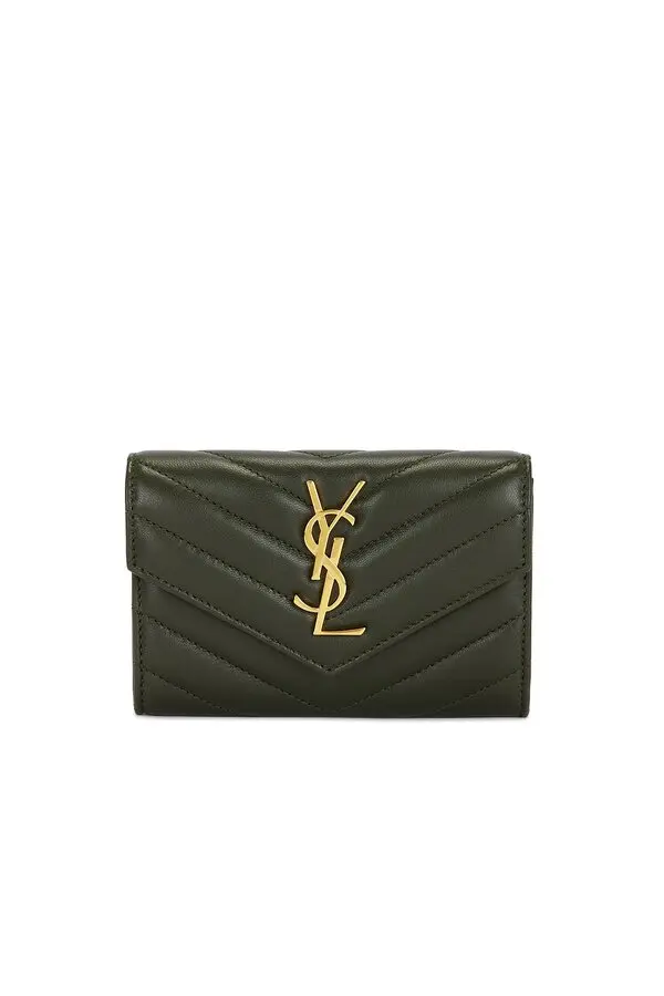 Saint Laurent Small Cassandre Envelope Wallet In Olive - Olive Wood